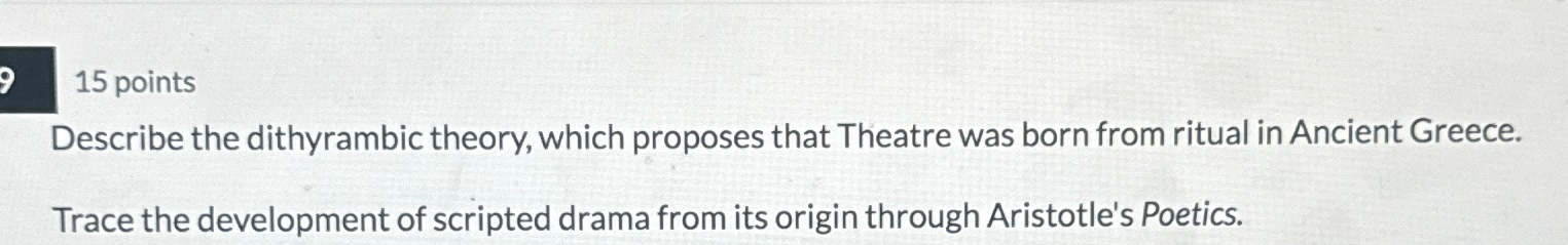 Solved 15 ﻿pointsDescribe the dithyrambic theory, which | Chegg.com