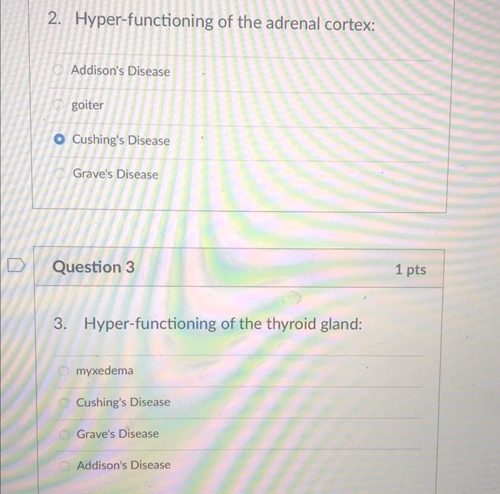 Solved 2. Hyper-functioning of the adrenal cortex: Addison's | Chegg.com