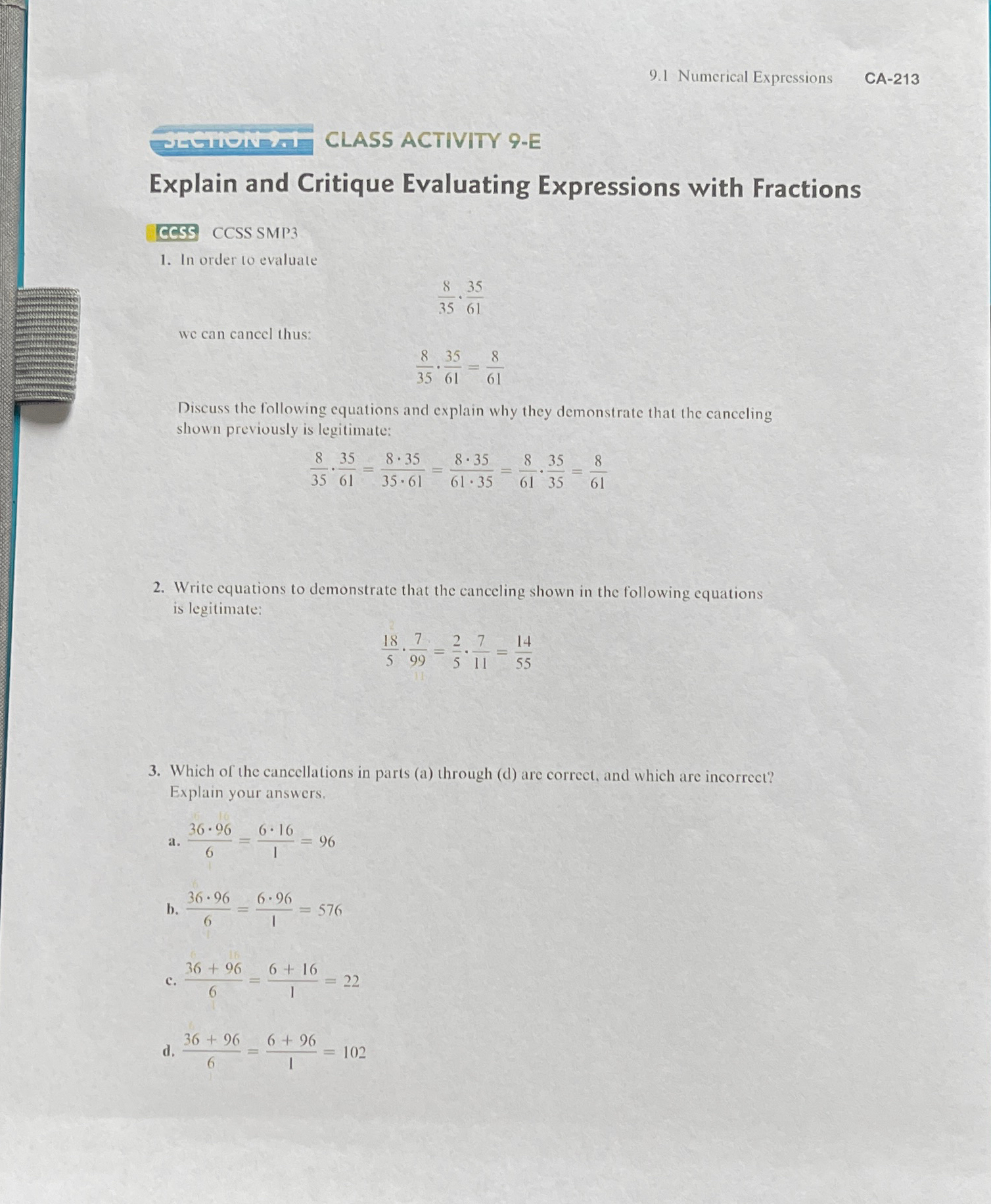 Solved 9.1 ﻿Numerical ExpressionsCA-213PGTIONG CLASS | Chegg.com