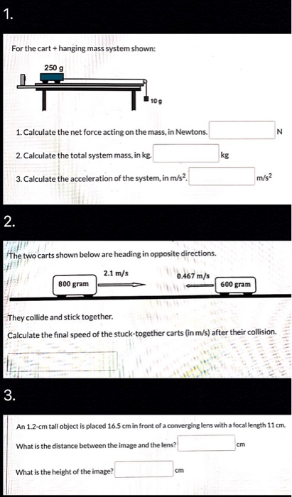 Solved 1. For the cart + hanging mass system shown: 250 g | Chegg.com