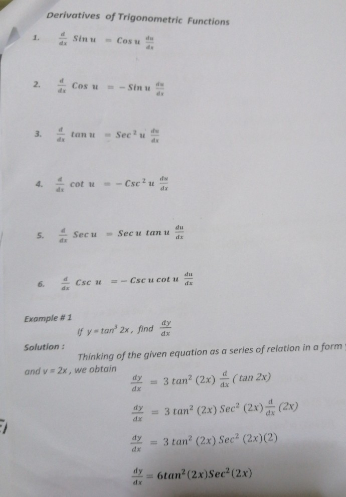 Solved Derivatives of Trigonometric Functions 1 d Sinu Cosu | Chegg.com