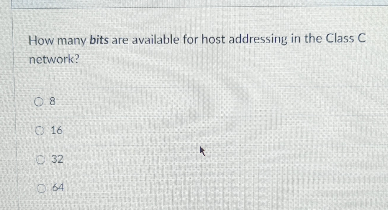 Solved How many bits are available for host addressing in | Chegg.com Solved How many bits are available for host addressing in | Chegg.com