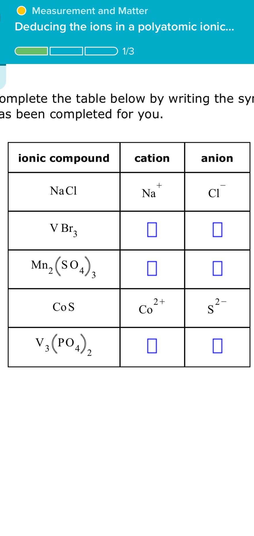 Measurement and MatterDeducing the ions in a | Chegg.com