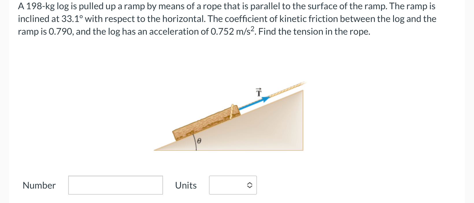 Solved A 198-kg log is pulled up a ramp by means of a rope | Chegg.com