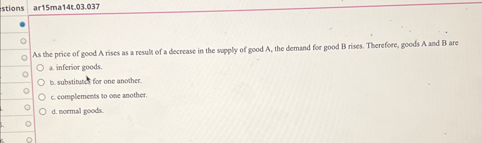 Solved ar15ma14t.03.037As the price of good A rises as a | Chegg.com