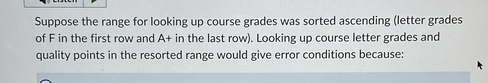 Solved Suppose the range for looking up course grades was | Chegg.com