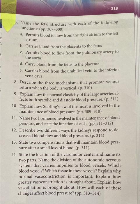 Solved 319 7. Name the fetal structure with each of the | Chegg.com