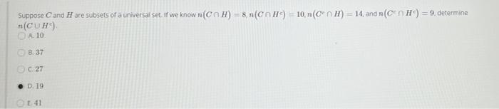 Solved Suppose C and H are subsets of a universal set if we | Chegg.com
