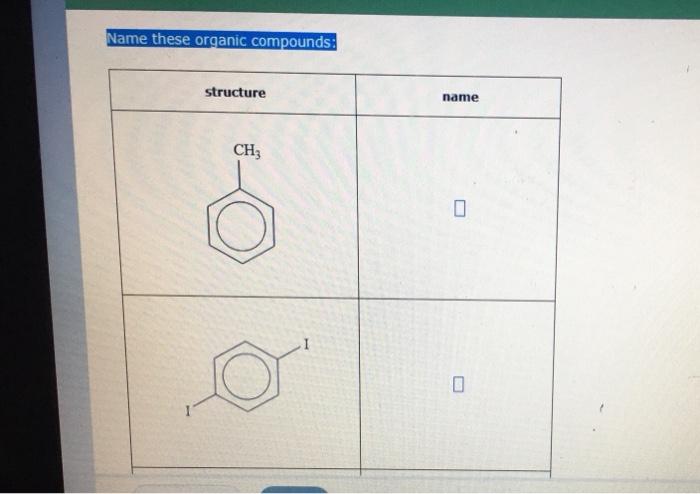 Solved Name these organic compounds: structure name CH Br | Chegg.com
