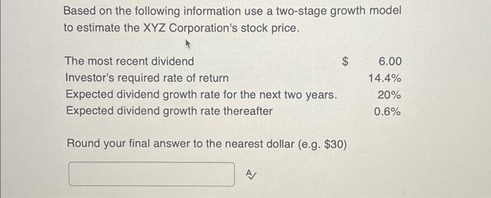 Solved Based on the following information use a two-stage | Chegg.com