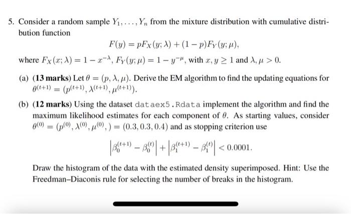 Solved 5. Consider a random sample Y1,…,Yn from the mixture | Chegg.com