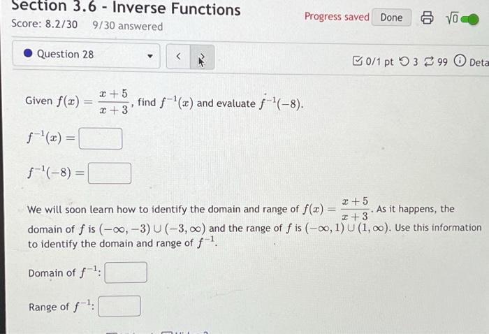 Solved The function f is given below. Find f−1(x) and | Chegg.com