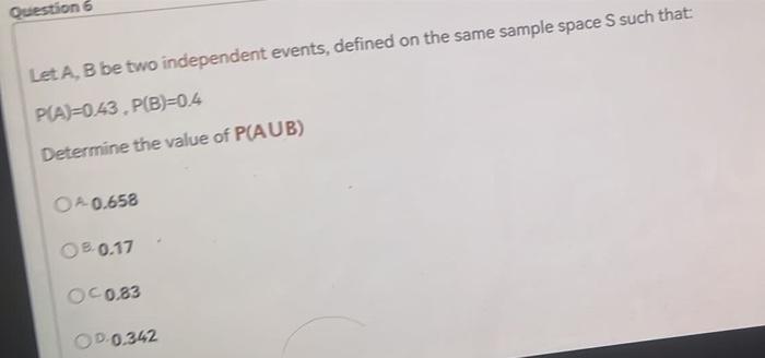 Solved Let. A, B be two independent events, defined on the | Chegg.com