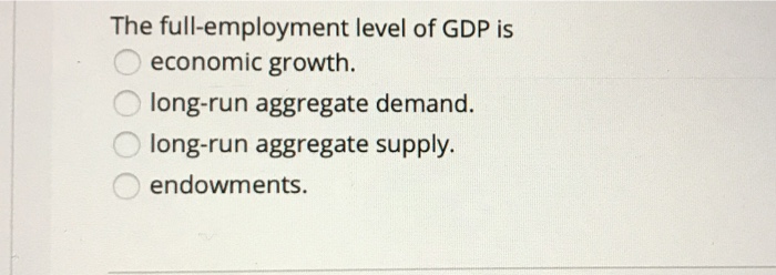 Solved The full-employment level of GDP is O economic | Chegg.com