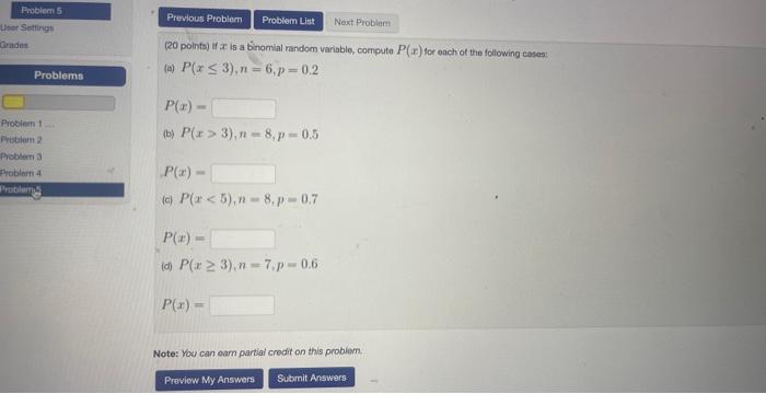 Solved (20 points) if x is a binomial random variable, | Chegg.com