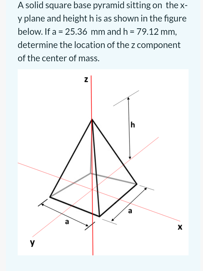 Solved A solid square base pyramid sitting on the x- y plane | Chegg ...