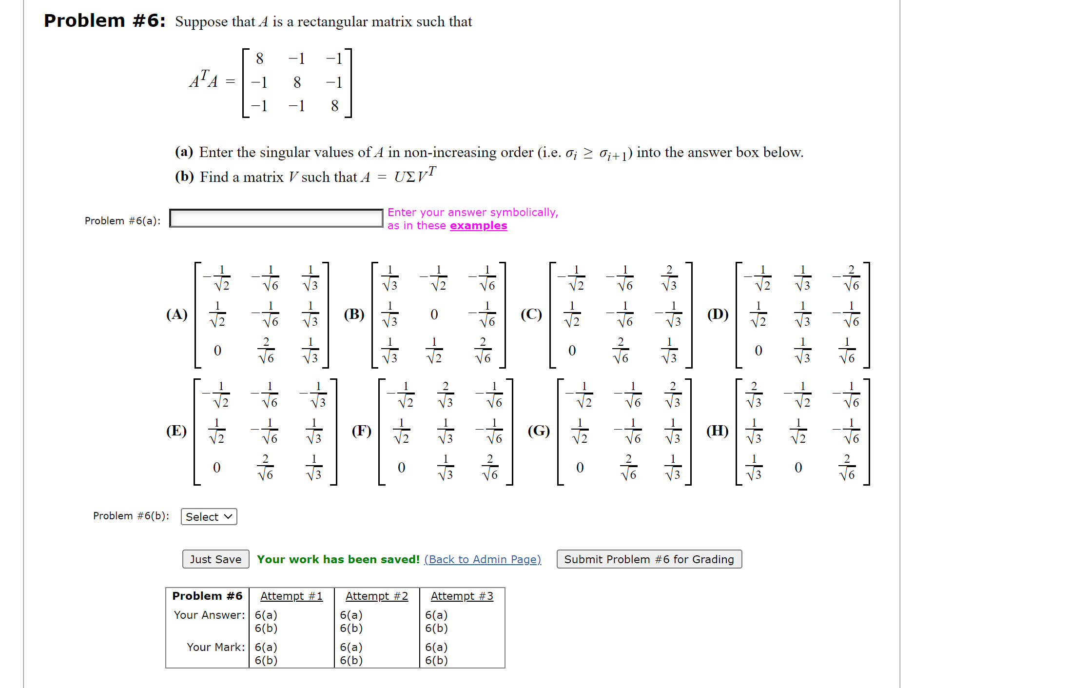 Solved Problem #6: Suppose that A ﻿is a rectangular matrix | Chegg.com