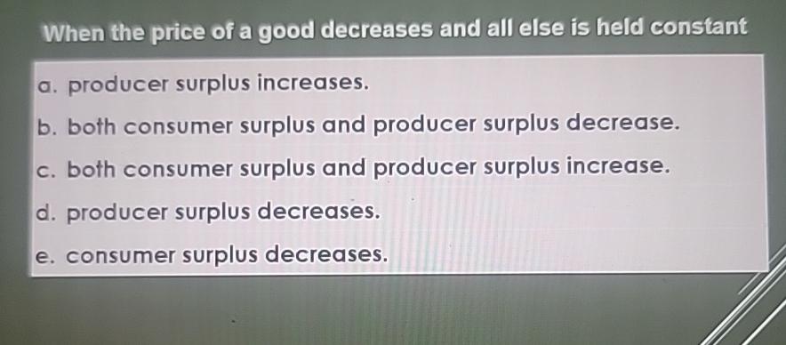 Solved When the price of a good decreases and all else is | Chegg.com