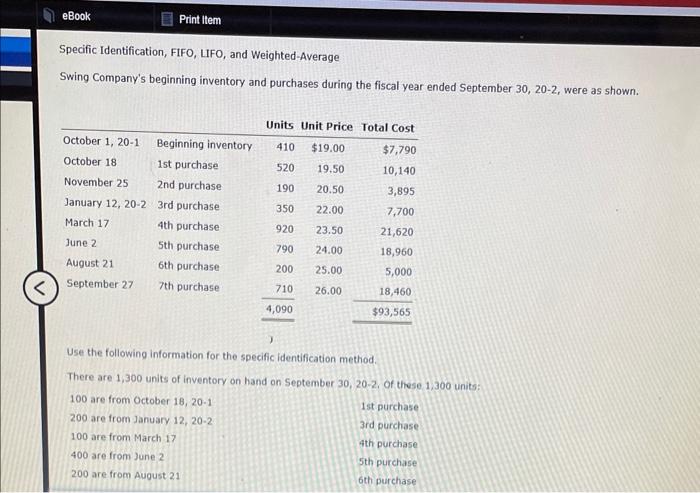 Solved Specific Identification, FIFO, LIFO, and | Chegg.com