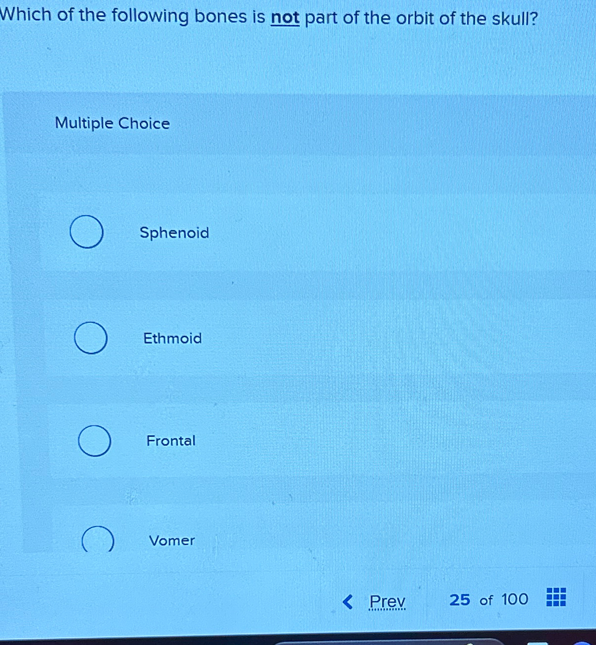 Solved Which of the following bones is not part of the orbit | Chegg.com