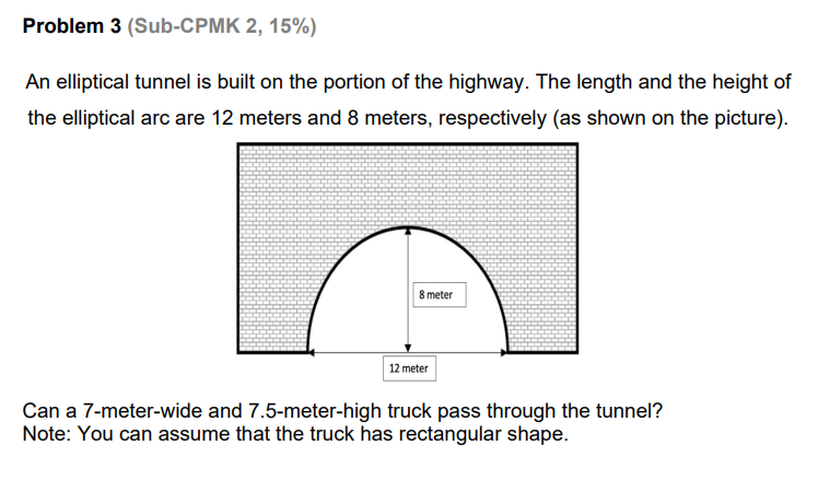 Solved Problem 3 (Sub-CPMK 2, 15%) An elliptical tunnel is | Chegg.com