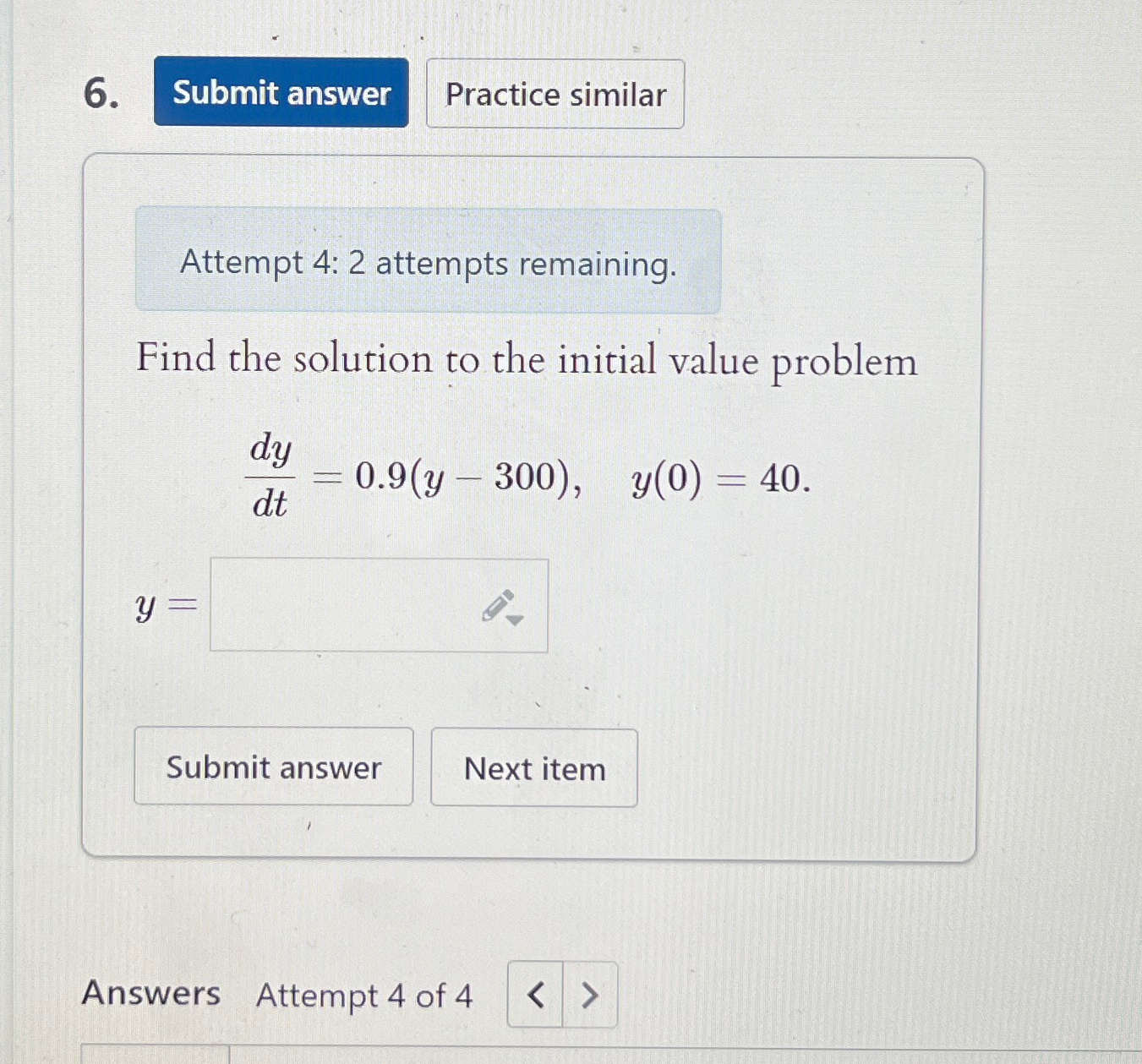 Solved Attempt 4:2 ﻿attempts remaining.Find the solution to | Chegg.com