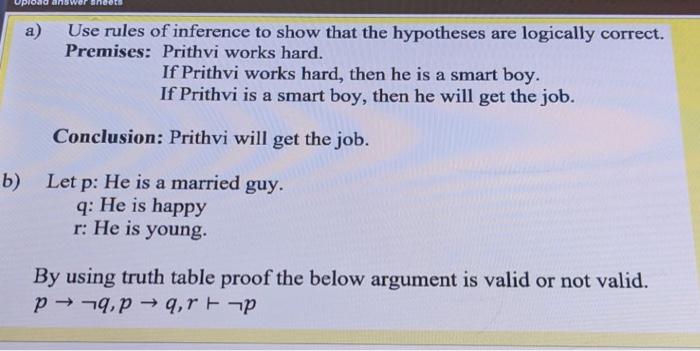 Solved Upload answer a) Use rules of inference to show that | Chegg.com