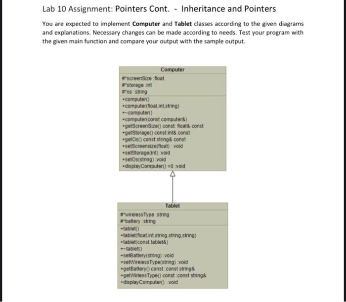 Solved Lab 10 Assignment: Pointers Cont. - Inheritance and | Chegg.com
