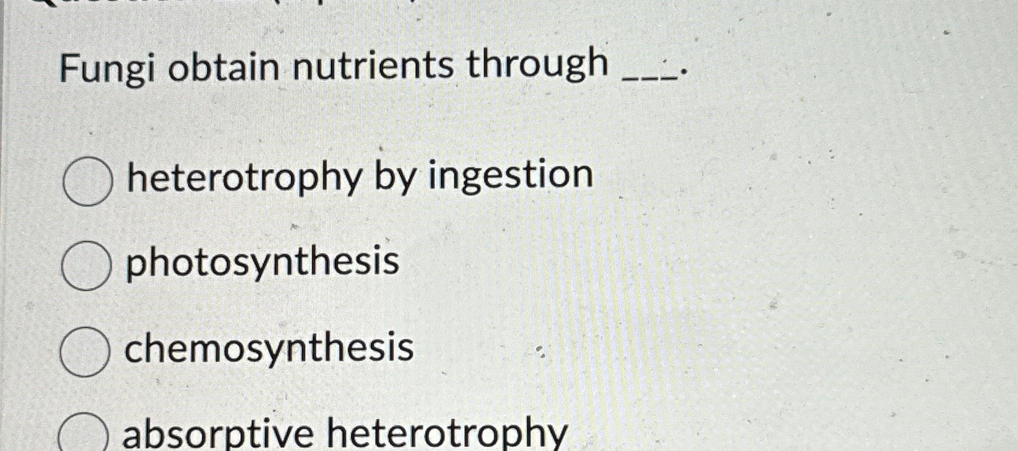Solved Fungi obtain nutrients throughheterotrophy by | Chegg.com
