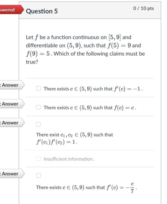 Solved Let f be a function continuous on [5,9] and | Chegg.com