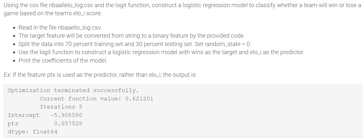 Solved Using the csv file nbaallelo_log.csv and the logit | Chegg.com