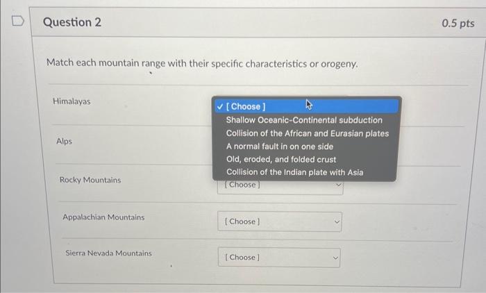 Solved Match each mountain range with their specific | Chegg.com