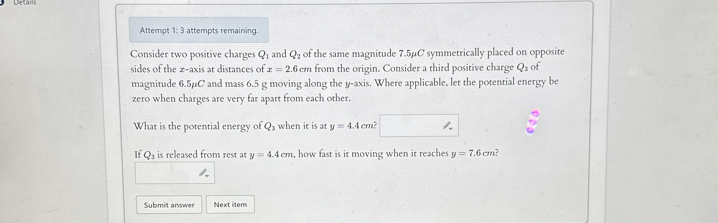 Solved DetallsAttempt 1:3 ﻿attempts remaining.Consider two | Chegg.com