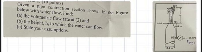 Solved *. (10 points) Given a pipe contraction section shown | Chegg.com