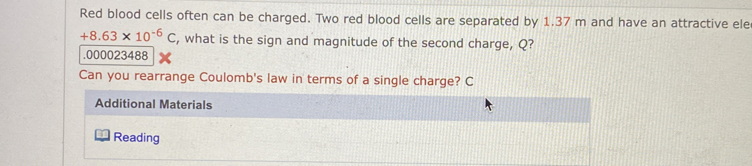 Solved Red blood cells often can be charged. Two red blood | Chegg.com