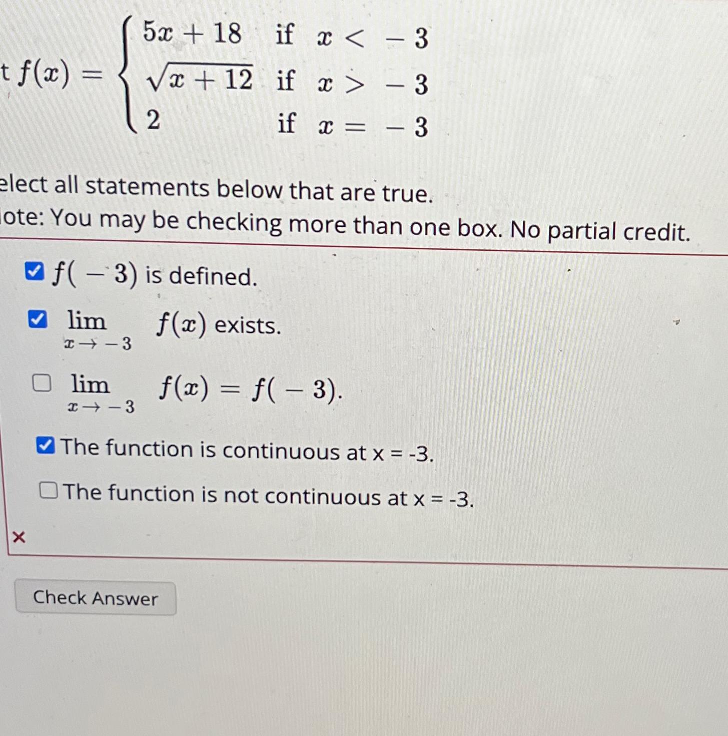 Solved f(x)={(5x+18 if x -3),(2 if | Chegg.com
