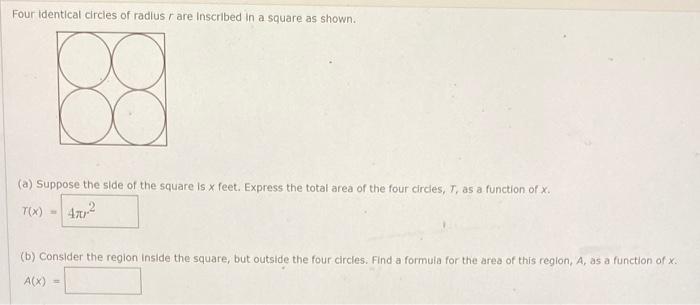 Solved Four identical circles of radius r are inscribed in a | Chegg.com