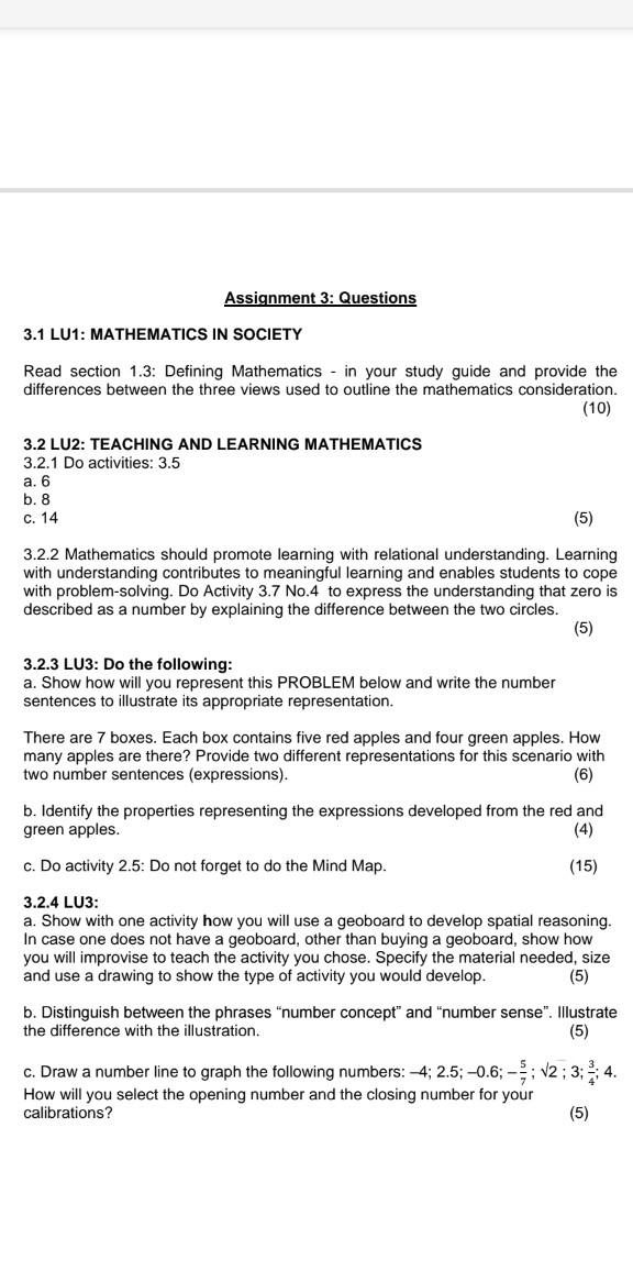 Solved 3.1 LU1: MATHEMATICS IN SOCIETY Read section 1.3: | Chegg.com