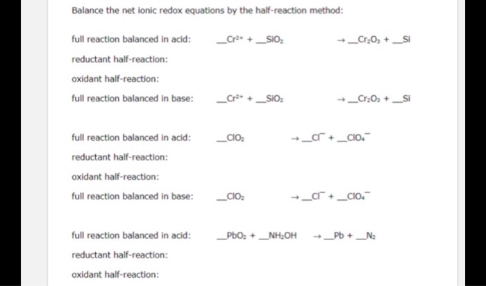 Solved Balance the net ionic redox equations by the | Chegg.com