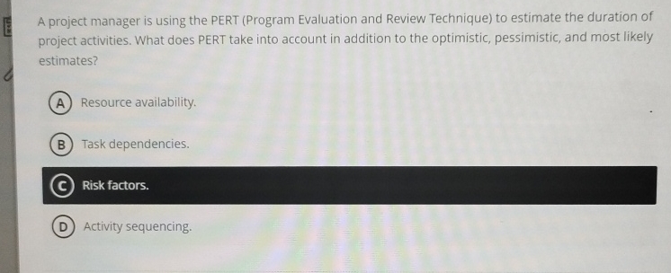Solved A project manager is using the PERT (Program | Chegg.com