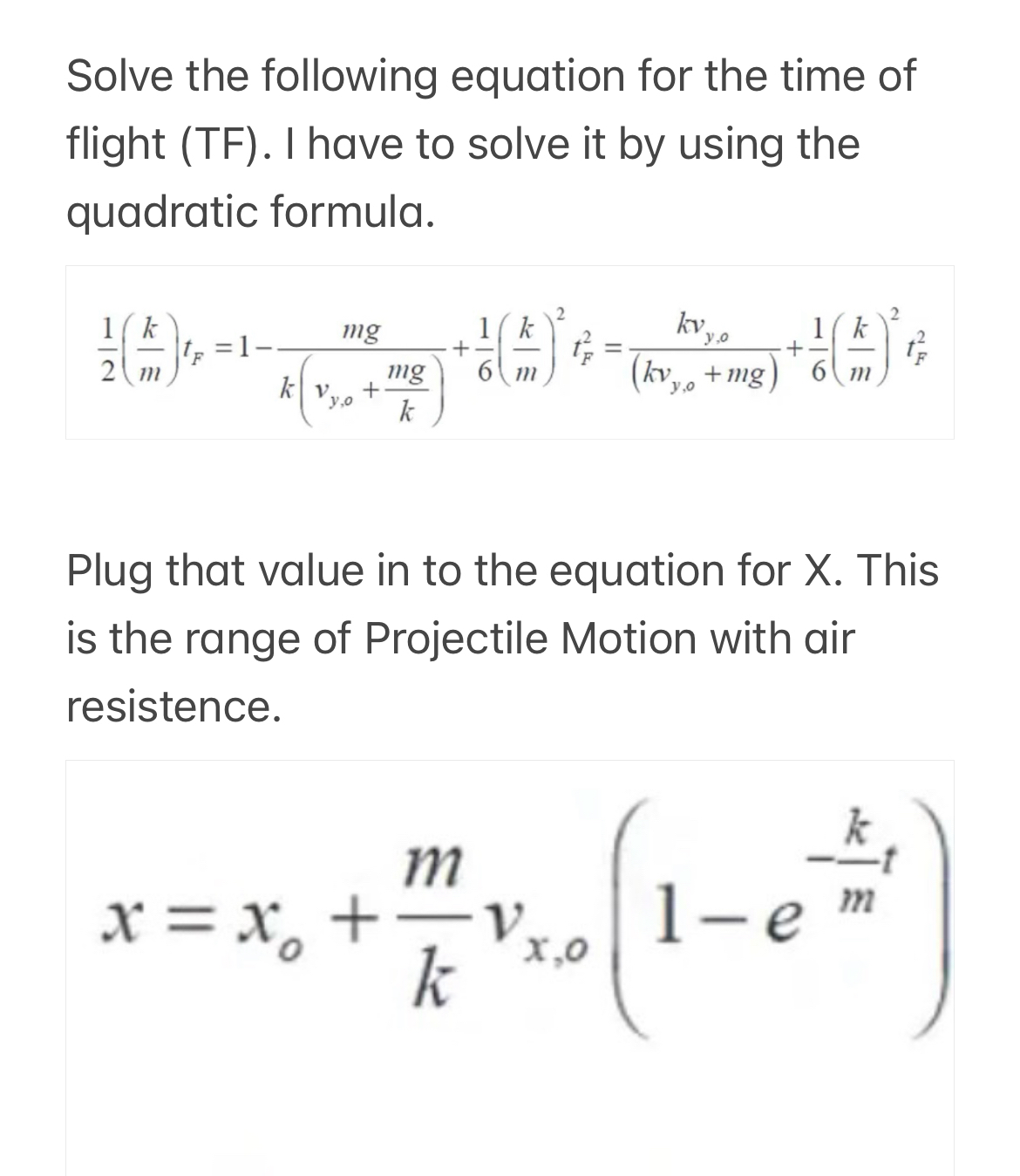 Solve the following equation for the time of flight | Chegg.com
