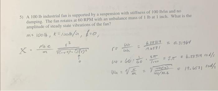Solved 5) A 100lb industrial fan is supported by a | Chegg.com