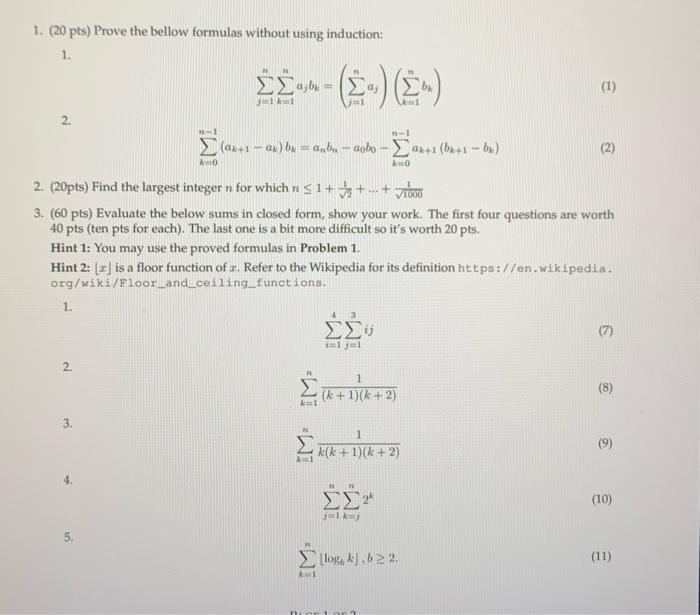 Solved 1. (20pts) Prove the bellow formulas without using | Chegg.com
