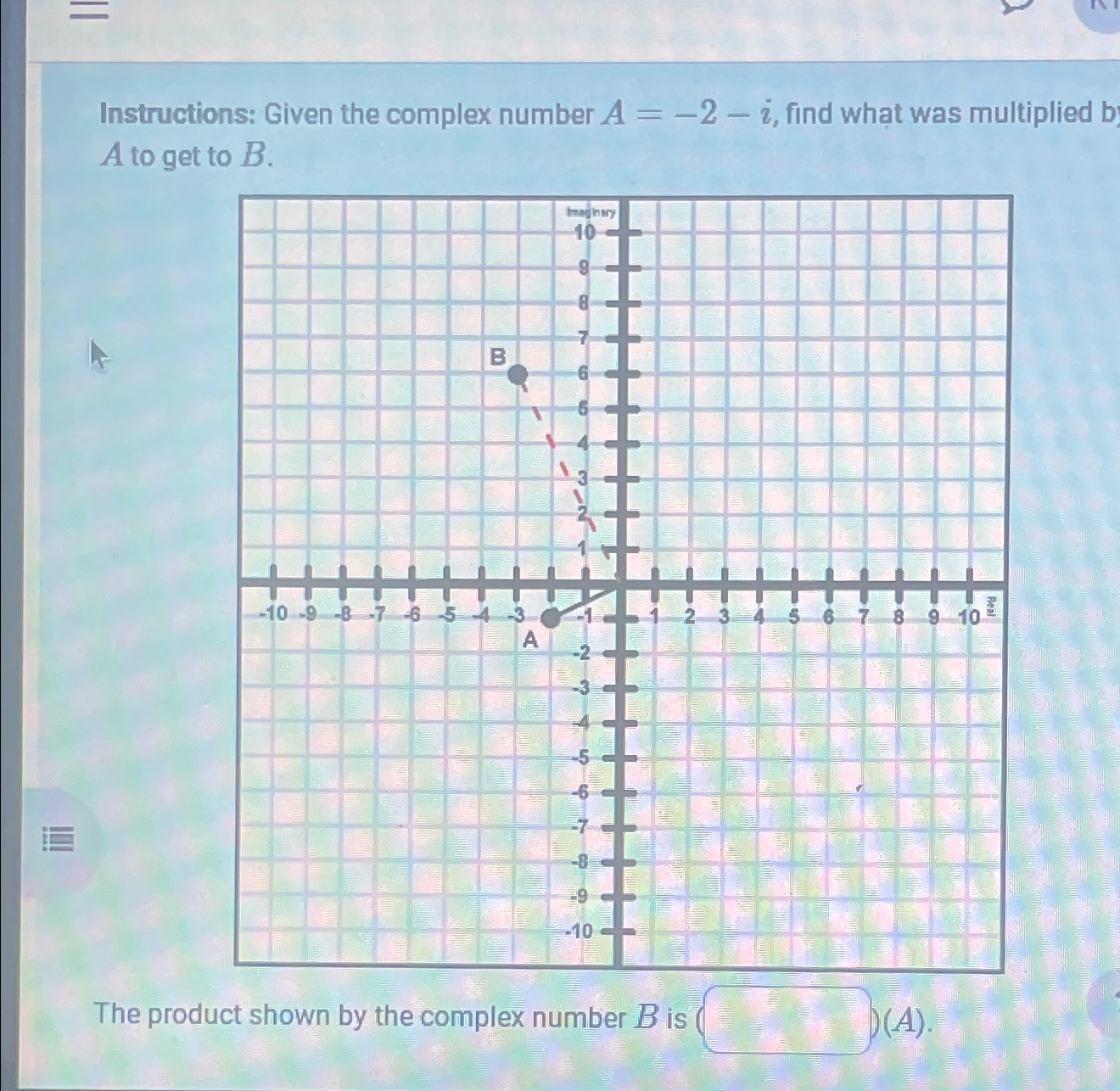 Solved Instructions: Given the complex number A=-2-i, ﻿find | Chegg.com
