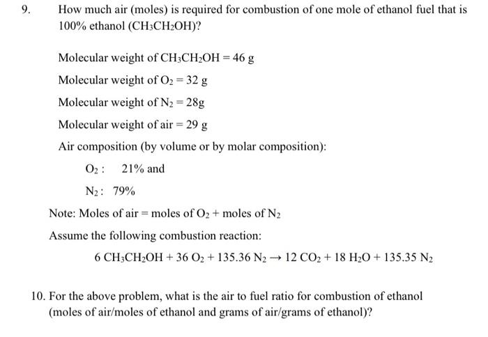 Solved How much air (moles) is required for combustion of | Chegg.com