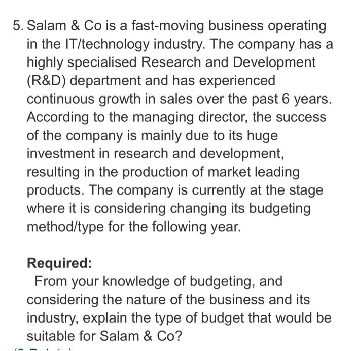 Solved 5. Salam & Co is a fast-moving business operating in | Chegg.com