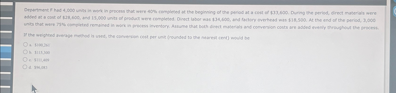 Solved Department F ﻿had 4,000 ﻿units in work in process | Chegg.com
