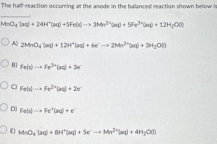 Solved The half-reaction occurring at the anode in the | Chegg.com