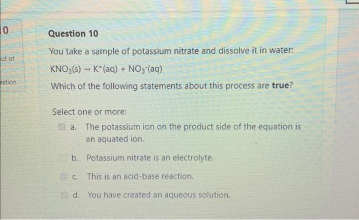 Solved You take a sample of potassium nitrate and dissolve | Chegg.com
