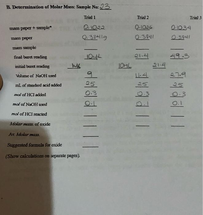 Solved Trial 1 Trial 2 Trial 3 mass paper + sample* mass | Chegg.com